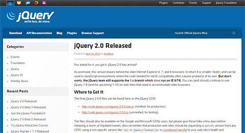 jQuery 2.0がついに正式リリース：IE8以前はサポートせず、より軽量で高速に - ＠IT