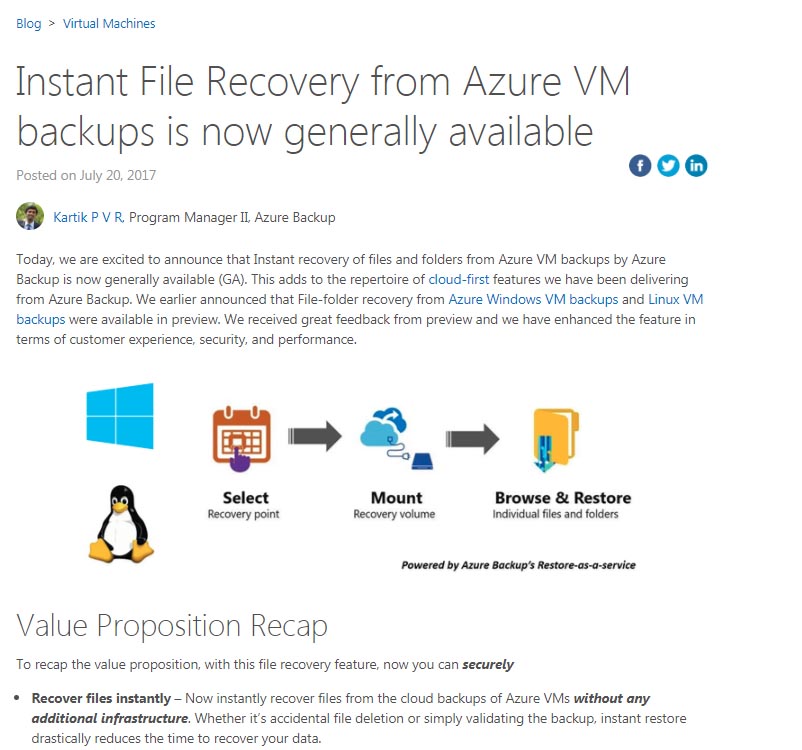 Azure BackupのVMバックアップから「ファイル／フォルダ単位」のインスタントリカバリーが可能に：Windows VMとLinux VMで利用可能 - ＠IT