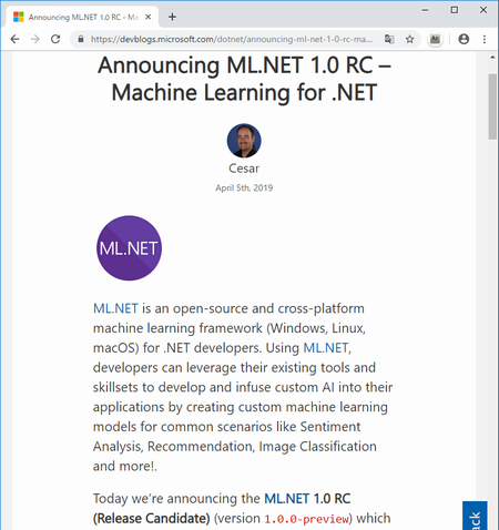 Microsoftが.NET向け機械学習フレームワーク「ML.NET 1.0 RC」を公開：95％のAPIを固定 - ＠IT
