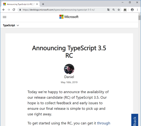 Microsoft、プログラミング言語「TypeScript 3.5」のリリース候補版（RC）を公開：高速化と開発支援機能に特徴 - ＠IT
