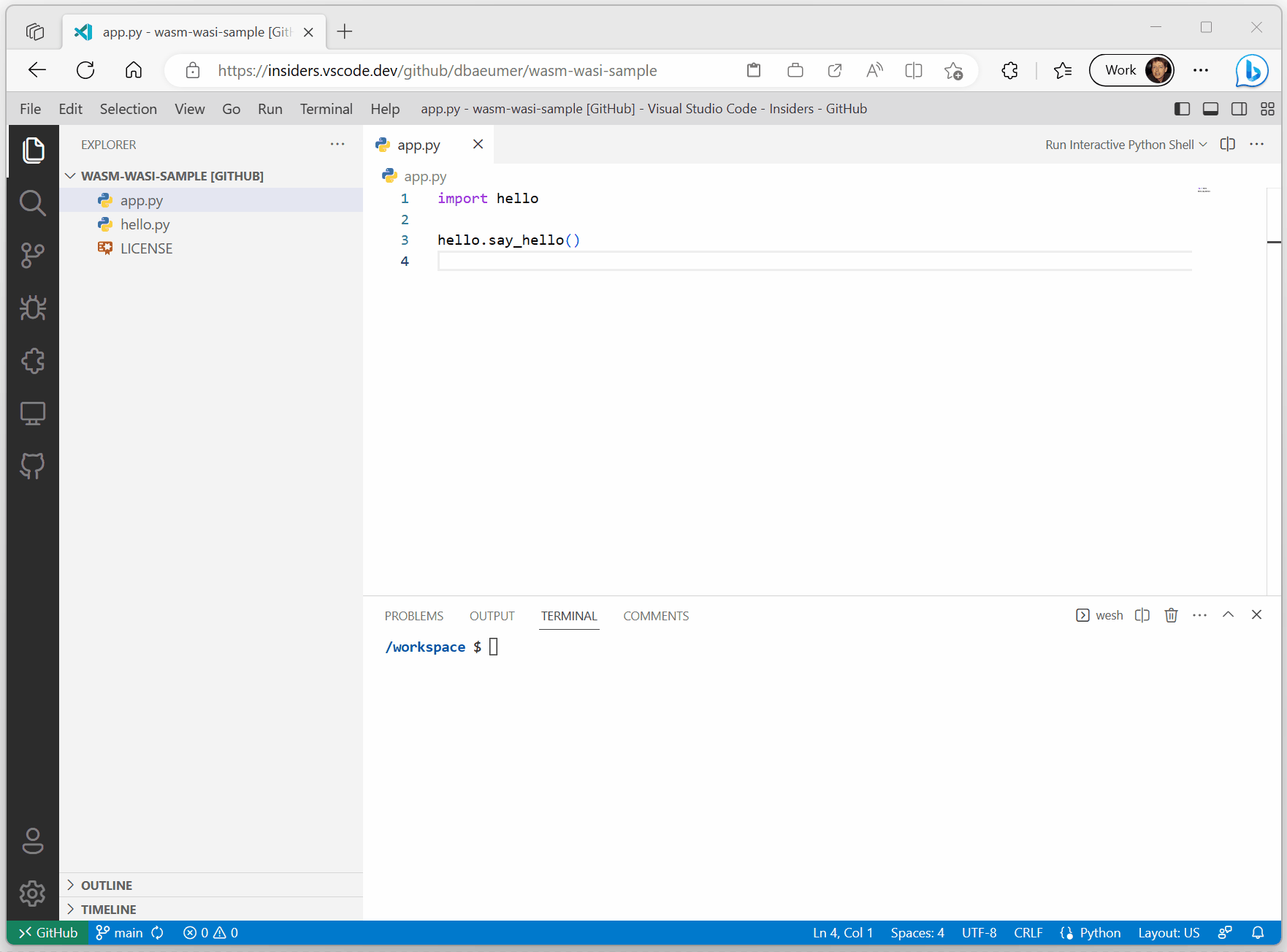 Microsoft、「VS Code for the Web」でPythonコードやWebシェルを実行できる拡張機能をプレビュー公開：WebAssembly、WASIでインタープリタを実装 - ＠IT