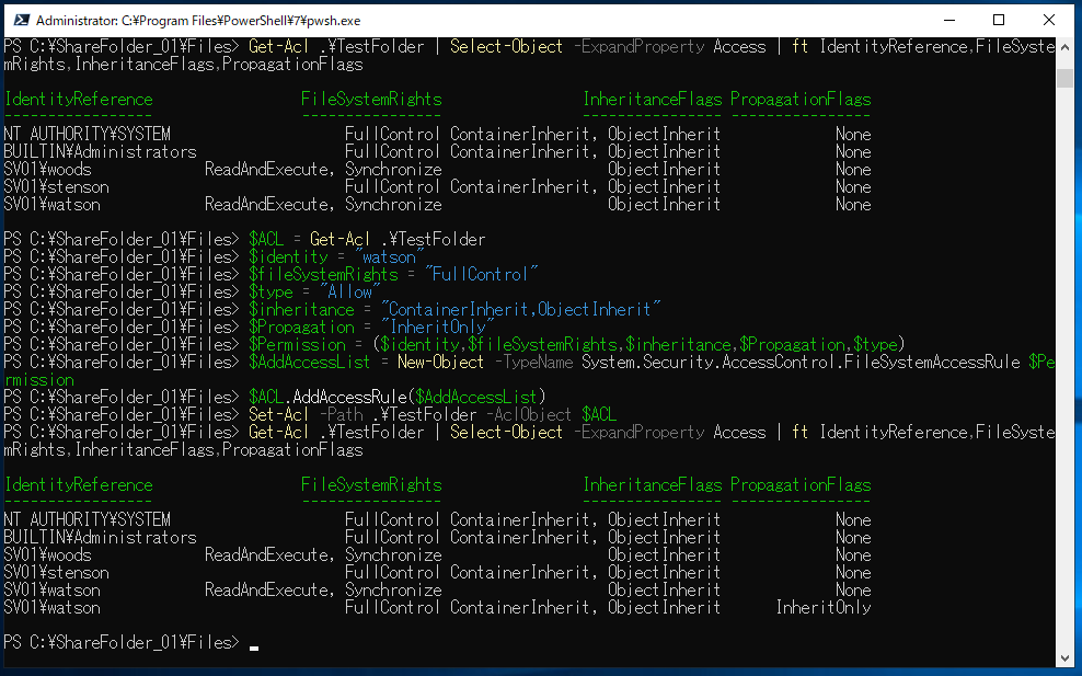 Set-Acl 】コマンドレット――ファイルのアクセス権を設定する（3）フォルダアクセス権の設定／追加と継承：Windows ...