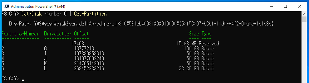 Get Partition 】コマンドレット――ディスク上のパーティション情報を取得する：windows Powershell基本tips