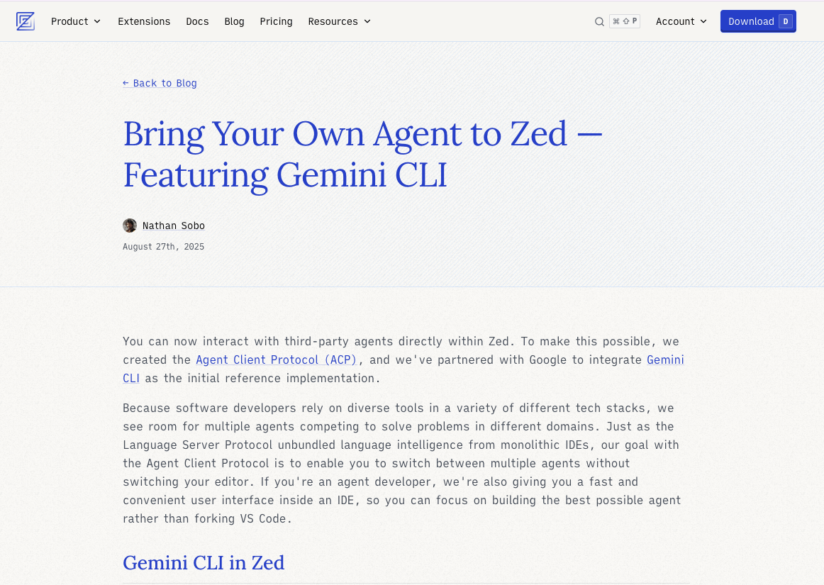 人気エディタ「Zed」とGemini CLIが密接に統合。その鍵はAgent Client Protocol（ACP）：Deep Insider Brief ― 技術の“今”にひと言コメント ...