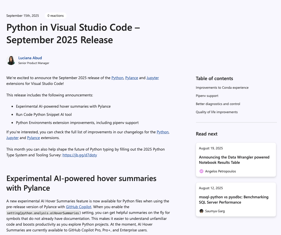 VS Code Python拡張機能、2025年9月アップデート マウスホバーでコード概要を表示：Deep Insider Brief ― 技術の“今”にひと言コメント - ＠IT